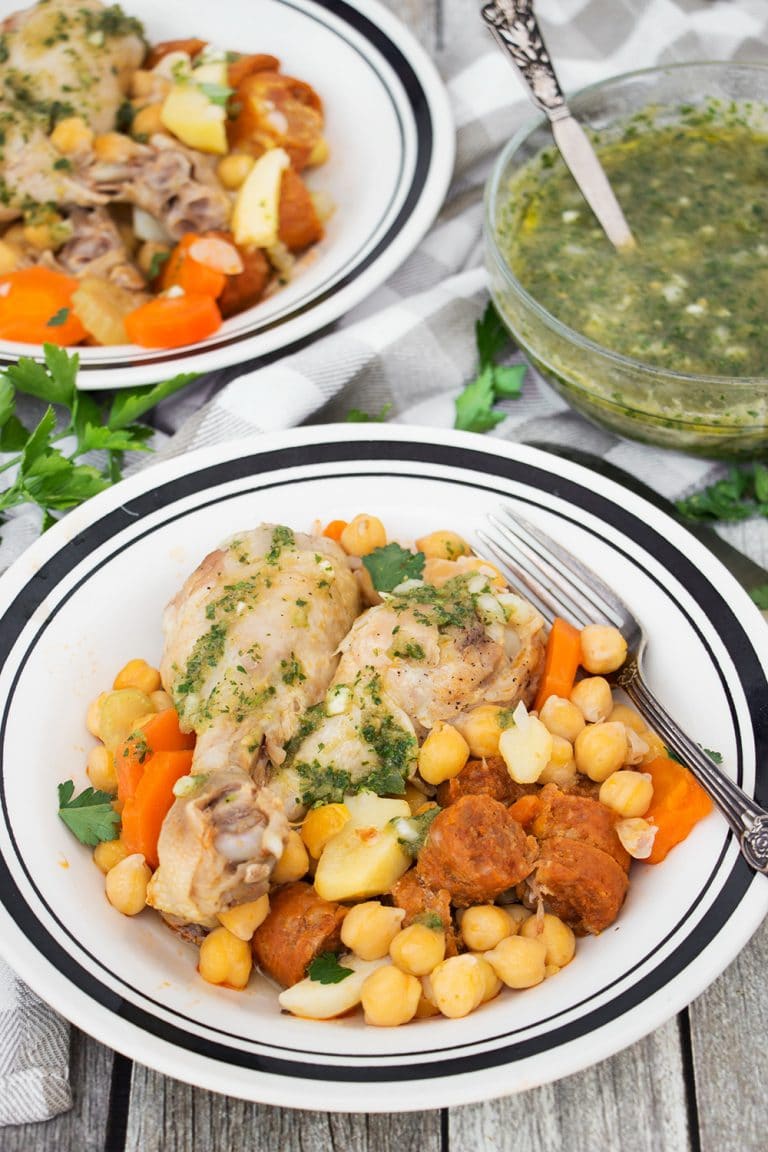 Spanish Cocido Recipe - w/ Chicken, Chickpeas, & Chorizo